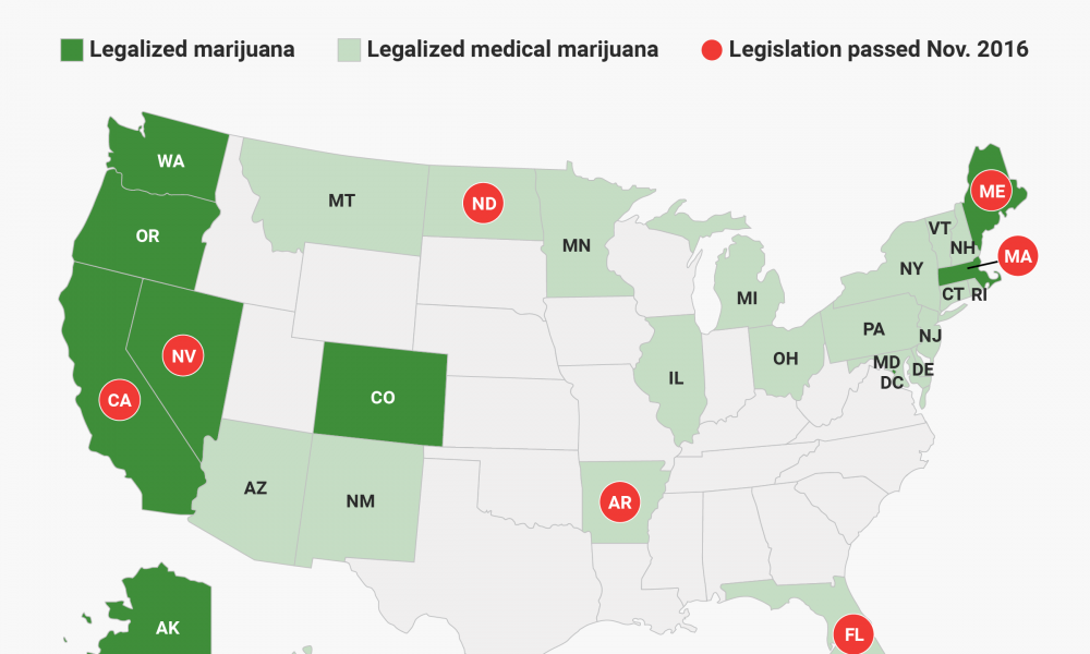 This map shows every state that legalized marijuana on Election Day ...